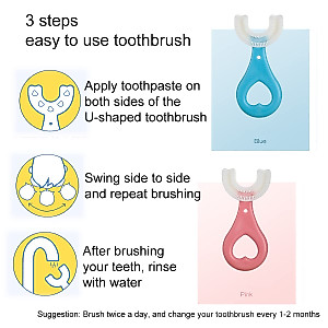 claiol 2 Pcs U-Shaped Kids Toothbrush, Premium Soft Manual Training Toothbrush for Kids 2-6 Years Old. (Blue+Pink)