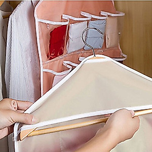 YOMXL Crystal Clear Hanger Storage Organizer 16 Pockets Over The Door Wall Hanging Storage Bags for Socks,Bra,Underwear Organizer (Medium, Beige)