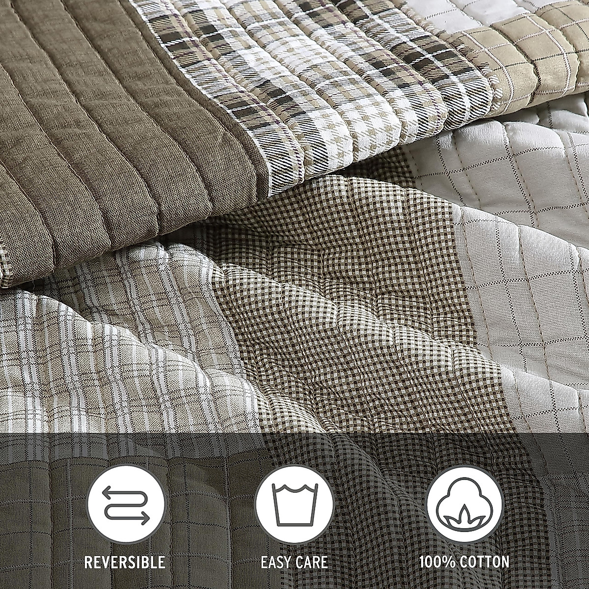 Eddie Bauer - Twin Quilt Set, Cotton Reversible Bedding with Matching Sham, Home Decor for All Seasons (Fairview Sand, Twin)