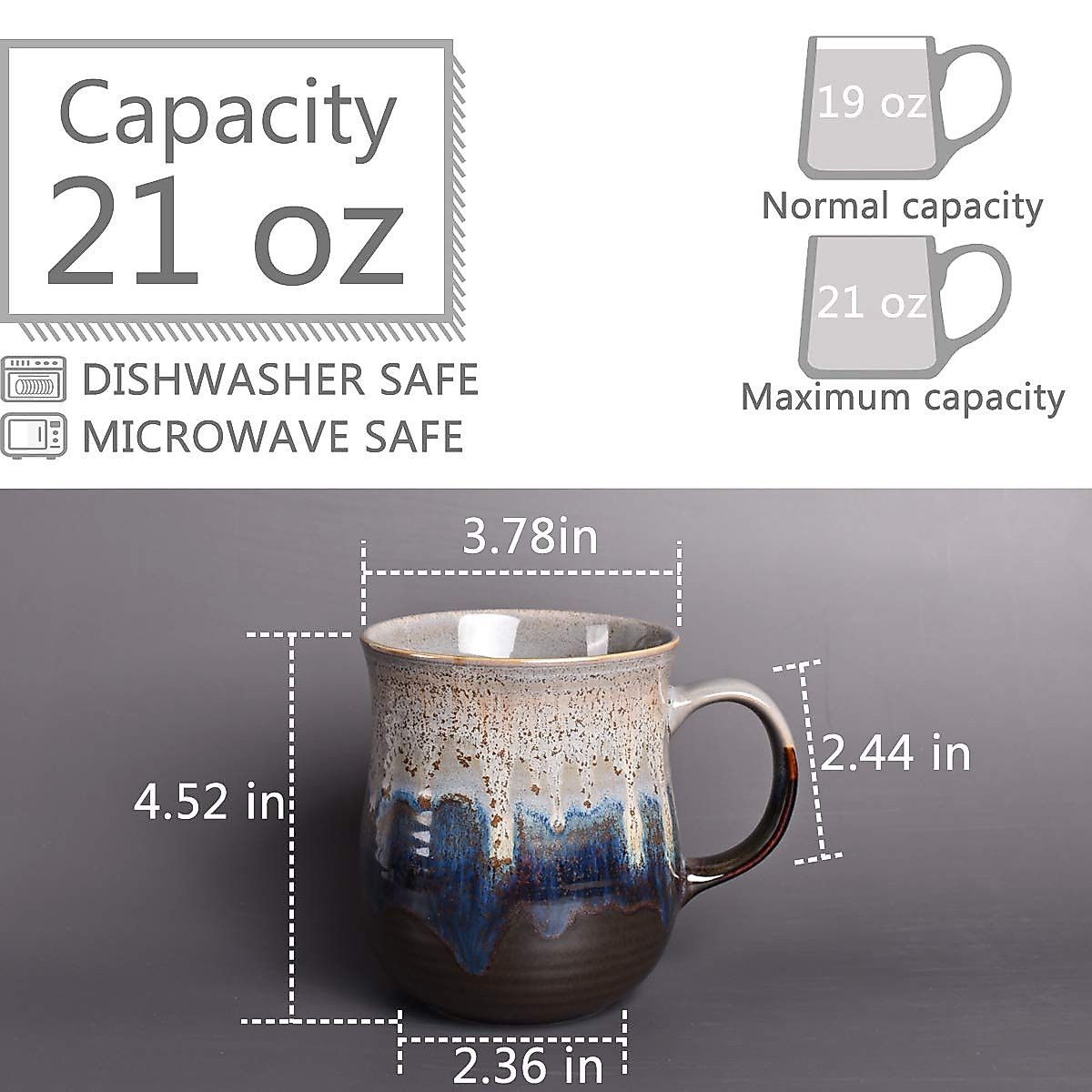 Bosmarlin Large Ceramic Coffee Mug, Big Tea Cup for Office and Home, 21 Oz, Dishwasher and Microwave Safe, 1 PCS