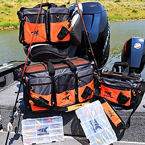 KastKing Fishing Gear & Tackle Bags - Saltwater Resistant Fishing Bags - Fishing Tackle Storage Bags,Medium-Hoss(Without Trays,15x11x10.25 Inches),Orange