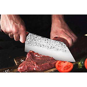 TIVOLI Cleaver Knife 7-inch Japanese Hand Forged VG10 High Carbon Steel Sharp Chef Knife Wooden Handle with Sharpener & Gift Box Kitchen Butcher Knife for Meat Cutting