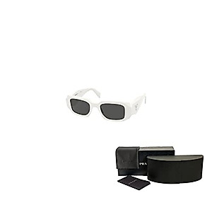 Prada PR17WS 1425S0 49MM Talc/Dark Grey Rectangle Sunglasses for Women + BUNDLE With Designer iWear Complimentary Eyewear Kit