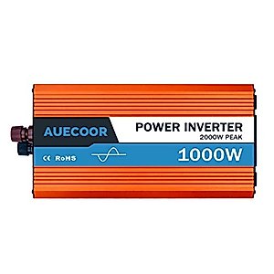 AUECOOR 1000 Watt Solar Power Iinverter Pure Sine Wave Inverter DC to AC Power Adapter Converter for RV Truch Boat Home Off Grid System