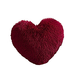 MorroMorn Fluffy Heart Throw Pillows, Shaggy Decorative Pillow for Sofa Couch Bed, Cute Room Decor Gifts for Women Girls Kids - Decorations for Valentines Day Mothers Day Christmas (Dark Red)