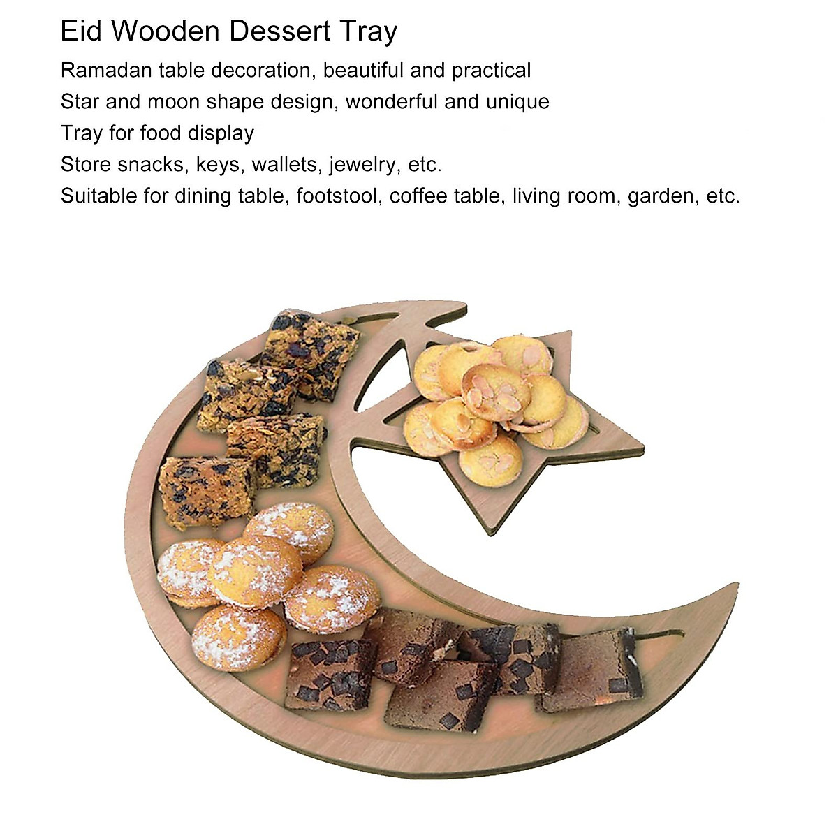 Ramadan Wood Tray Eid Wooden Dessert Tray Cute Shape Multifunctional Ramadan Wood Moon Tray for Home Ramadan Party Garden Decor