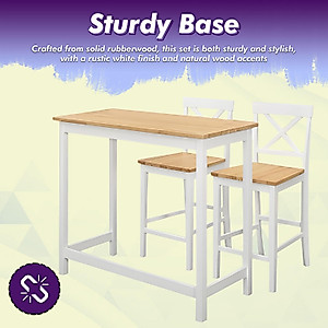 Kings Brand Furniture - 3 Piece Dining Table Set, Counter-Height Bar Breakfast Table with 2 Stools for Living Room Kitchen Small Space Apartment - White