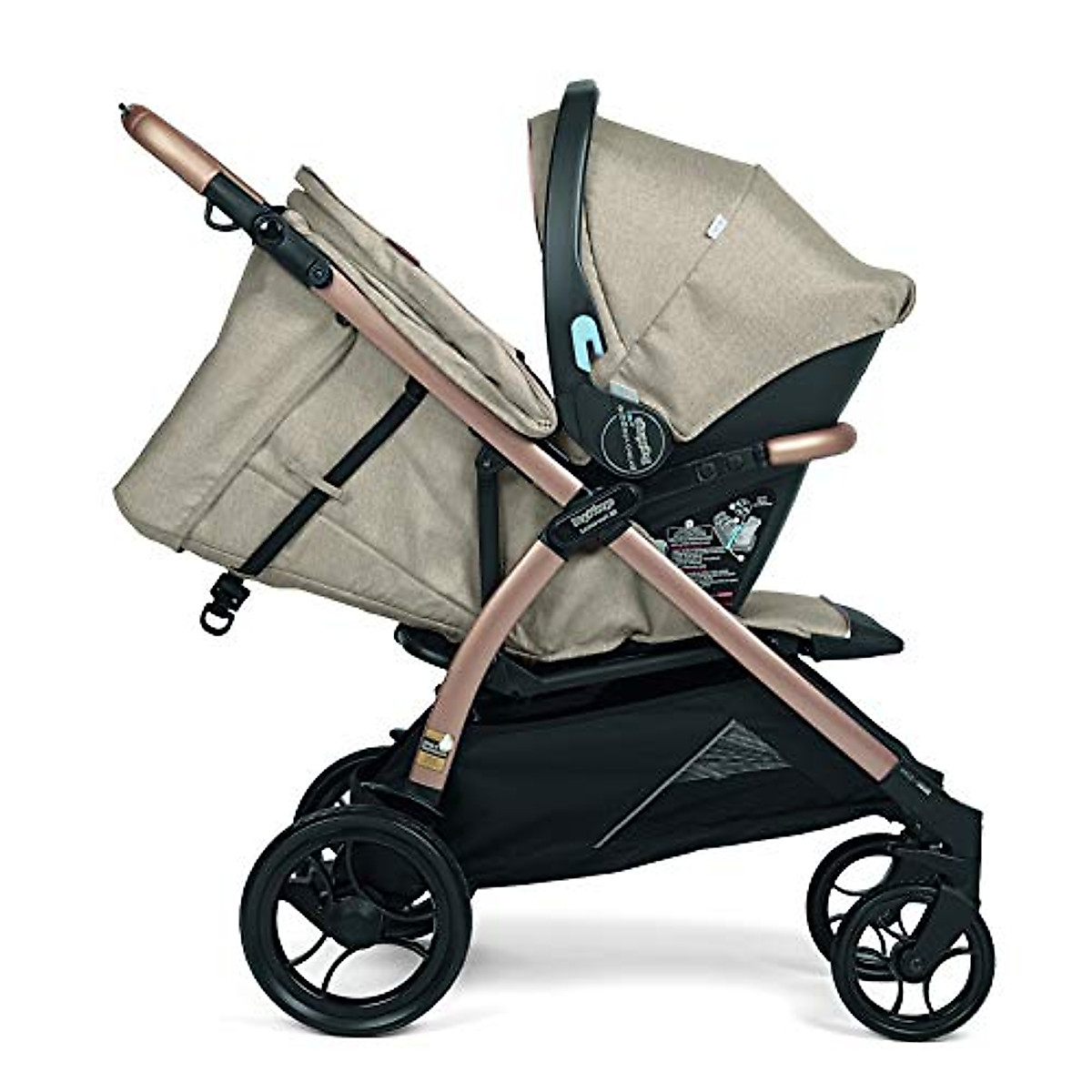 Peg Perego Booklet 50 Travel System - Includes Booklet 50 Baby Stroller and The Primo Viaggio 4-35 Infant Car Seat - Made in Italy - Mon Amour (Beige & Pink)