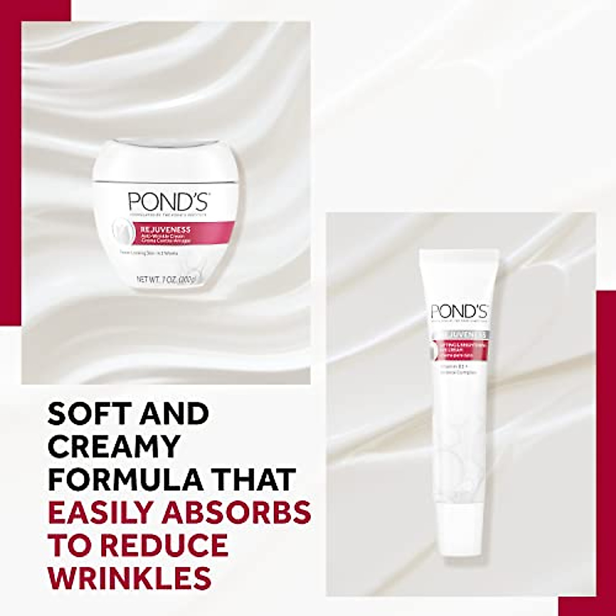 Pond's Anti-Wrinkle Cream and Eye Cream Anti-Aging Face Moisturizer Rejuveness With Vitamin B3 and Retinol Complex, 7 Ounce (Pack of 2)