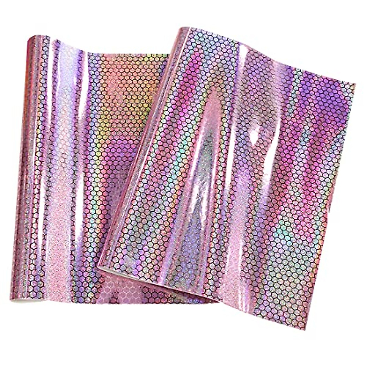 12'' x 53'' Iridescent Pink Small Dots Faux Leather Rolls Glossy Honeycomb Pattern Printed Crafts Fabric for DIY Leather Bows Earrings (XHT-362-L)