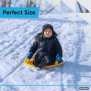 Superio Round Snow Saucer Sleds- 24” Plastic Disc Sleds for Kids and Adults- Heavy Duty Sled Discs with Handles for Downhill Sledding, Winter Outdoor Sports, (Yellow)