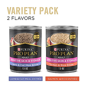 Purina Pro Plan Sensitive Skin and Stomach Dog Food Pate Salmon and Rice and Lamb and Oat Meal Wet Dog Food Variety Pack - (Pack of 12) 13 oz. Cans