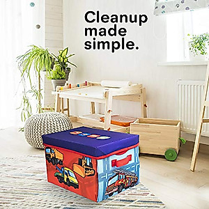 Toy Cars Storage Box, 2 in 1 Convertible Garage Holder Case with Road Play Mat & 17 Play Vehicles Included, Collapsible Fabric Organizer Bin for Kids