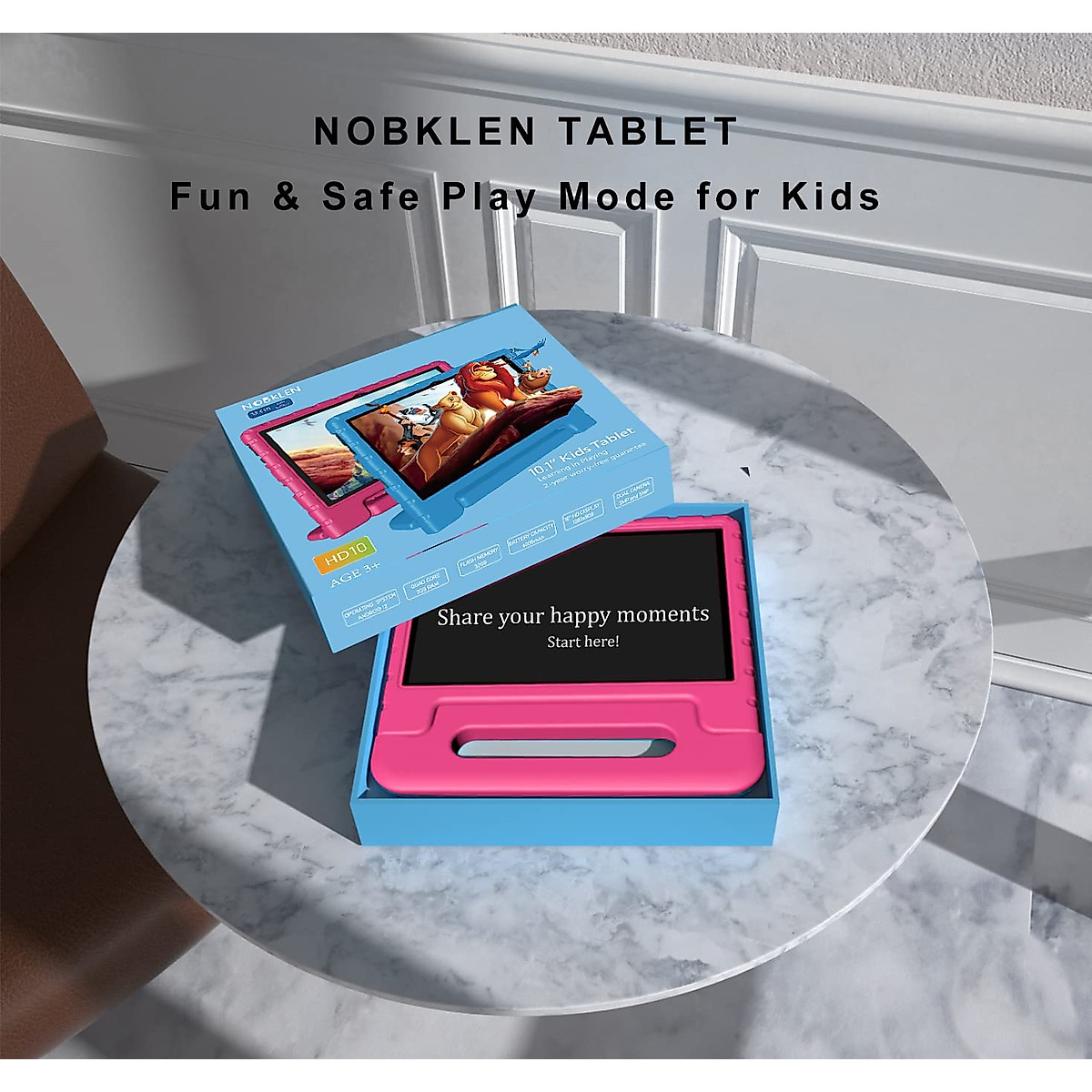 NOBKLEN Kids Tablet 10 Inch with Android 13, 4GB RAM 64GB Storage, Parental Controls, Educational Apps, Dual Camera, WiFi 6, 8000mAh Battery, Kid-Proof Case
