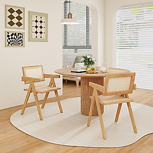 Giantex Boho Cane Dining Chairs Set of 2, Max Load 330 Lbs, Wooden Dining Chairs, Bamboo Accent Armchair for Living Room, Dining Room, Natural