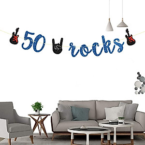 50 Rocks Banner, Rock Happy 50th Birthday Sign, Music Theme Fifty 50th Birthday Rock n Roll Party Decoration Cheers to 50 Years Banner