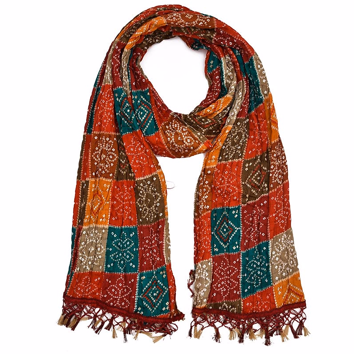 SANZARI Women Rajasthani Traditional Silk bandhej dupatta 2.25mtr (Color: Multicolor)