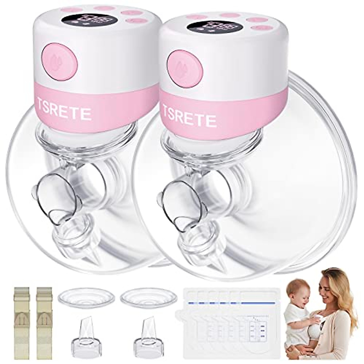 Breast Pump,Double Wearable Breast Pump,Electric Hands Free Breast Pumps with 2 Modes,9 Levels,LCD Display,Memory Function Rechargeable Double Milk Extractor with Massage and Pumping Mode-24mm Flange