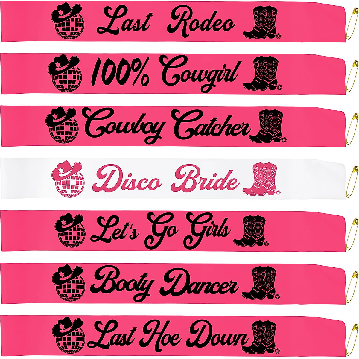 7 Pcs Disco Cowgirl Bachelorette Party Decorations - Disco Bride Sash I Let's Go Girls Sash I Last Hoe Down Sash I Booty Dancer Sash I Last Rodeo Sash I 100% Cowgirl Sash I Cowboy Catcher Sash (Pink)