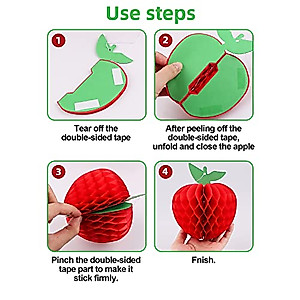 10 Packs Honeycomb Tissue Paper Apple, Kalolary Hanging Paper Apple Fruit Decoration for School Garden Room Baby Shower Birthday Party Decorations, Red (4 Inch)