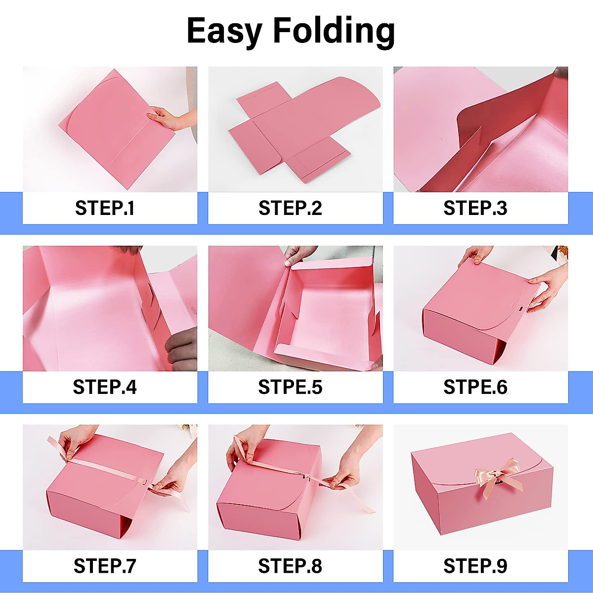 PEKGRIL 15 PCs Gift Boxes with Lids, Pink 10X8X4 Inch Gift Boxes, Bridesmaid Proposal Box with Ribbon, Kraft Paper Boxes for Wedding, Packaging, Present, Birthday, Christmas, Party