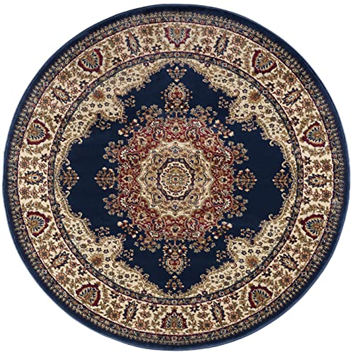 Fiona Traditional Oriental Navy Round Area Rug, 5' Round