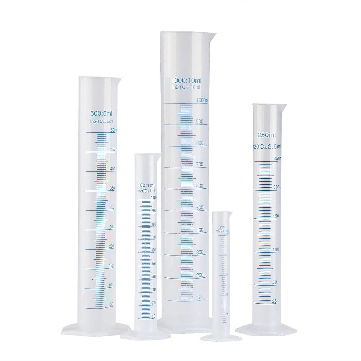Glass Measuring Cup 5Pack Measuring Cylinder Graduated Cylinder 100ml 2 500ml 1000ml for Science Projects, Pour Spout Measuring Cup