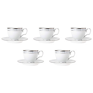 Noritake F91988/4336 Noritake Cup & Saucer Set (Can Be Used as Coffee and Tea, 8.5 fl oz (250 cc), Hampshire Platinum, 5 Servings, Fine Porcelain