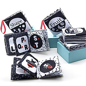 My First Soft Book,teytoy Nontoxic Fabric Baby Cloth Activity Crinkle Soft Black and White Book for Infants Boys and Girls Early Educational Toys Perfect for Baby Shower -Pack of 6
