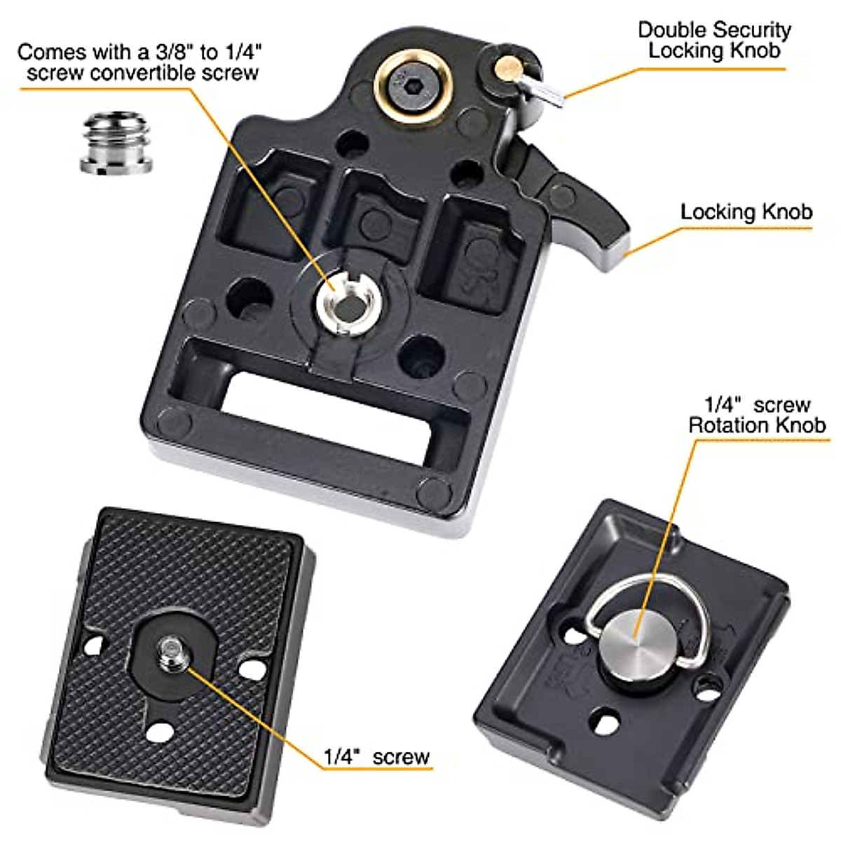Konsait Black Camera 323 Quick Release Plate with Special Adapter (200PL-14) use for Manfrotto 323(New Version)