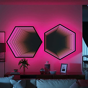 Casa Di Lumo Infinity Hexagon Mirror - LED Wall Lamp, Geometric RGB Colour Changing Wall Decor, Endless Magical Lighting, Holographic Portal (Small (11.8" / 30cm))