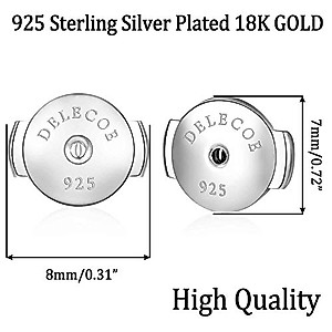2 Paris Sterling Silver Locking Earring Backs Replacements for Diamond Studs, 18K White Gold Plated Screw Earring Backs, Secure Hypoallergenic Secure Earring Backs, No Fading Comfort Earring Backs