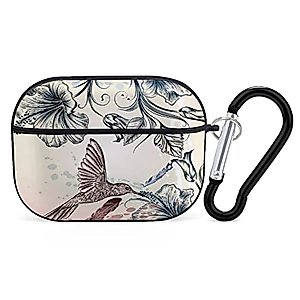 Beautiful Hummingbird Flowers Pattern Airpods Pro Case Bluetooth Fashion Portable Shockproof and Anti-Scratch Headphone Charging Case Protective Case for Airpods Pro with Keychain Chain Gift Unisex