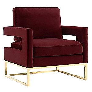 TOV Furniture The Avery Collection Modern Style Living Room Den Leather Upholstered Armchair with Gold Legs, Maroon