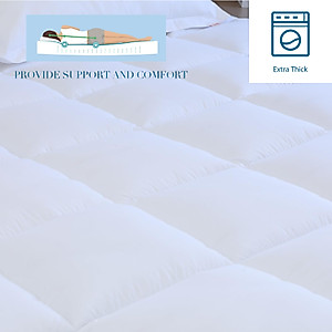 BJKE Mattress Topper Pad Full - Pillow Top Plush Thick Mattress Topper Pad Cover, Mattress Topper 3D Snow Down Alternative Overfilled Plush Mattress Pad with 8-21" Deep Pocket, White