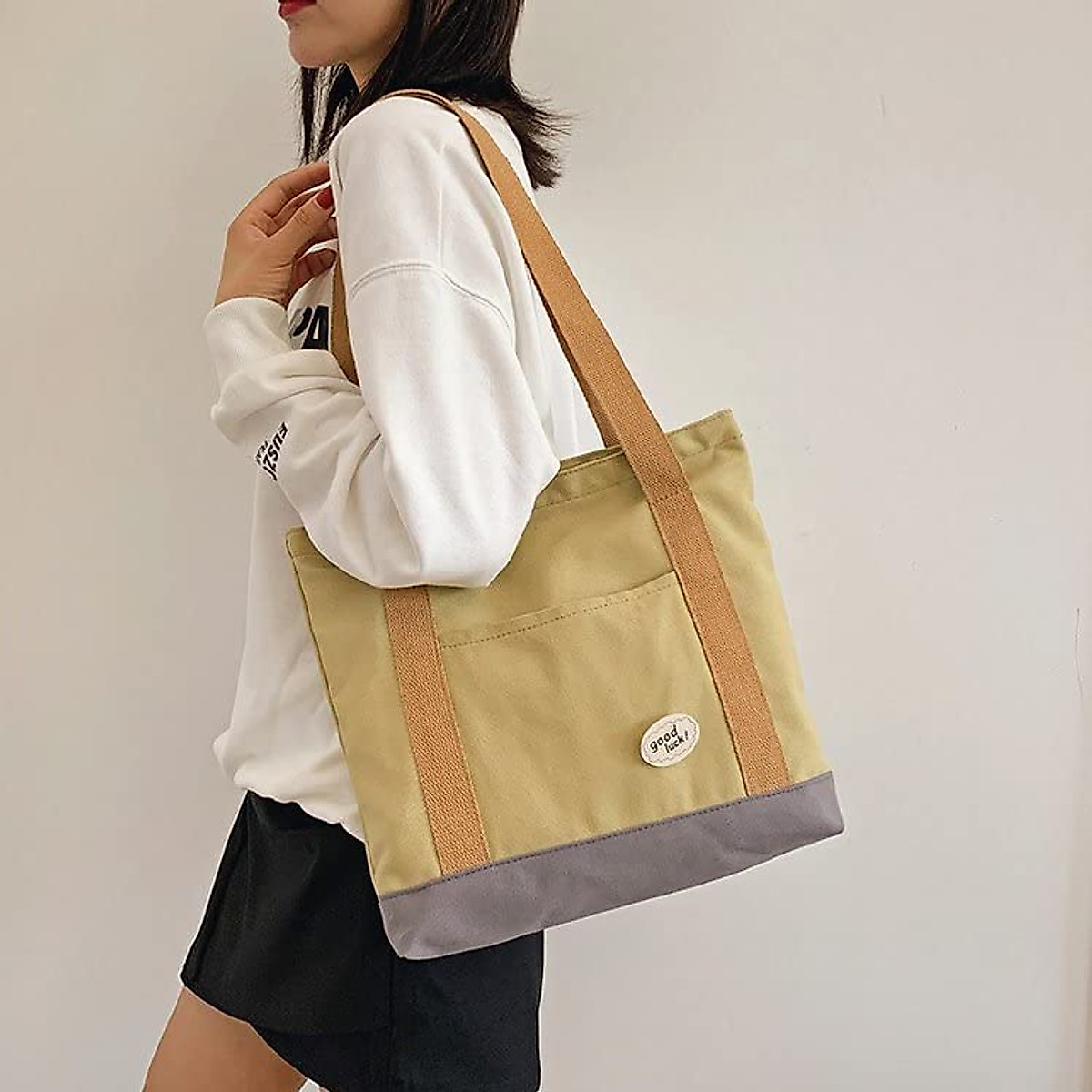Women Tote Bag Casual Tote's Handbag Shoulder Bag with Pockets Small Satchel Bag Handbag Fashion Crossbody Bag (Yellow)