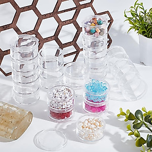 BENECREAT 15G/15ML Stackable Round Plastic Containers 5 Column(5 Layer/Column) Bead Storage Jars for Seed Beads, Nail Art Glitters, Diamond Drills