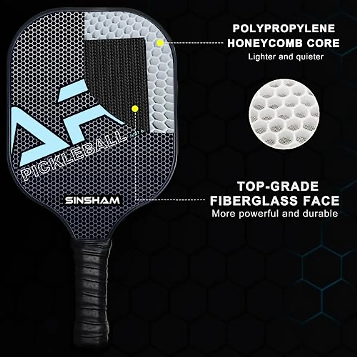SINSHAM Graphite Pickleball Paddles Set of 4 Graphite Pickleball Paddles with 6 Pickleball Balls,4 Additional Cushion Grip,1 Portable Carry Bag;Growth of Pickleball Paddles for Families and Friends