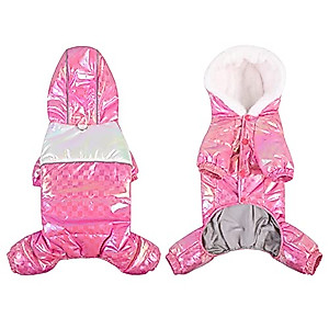 ASENKU Dog Puffer Coat, Reflective Dog Jacket Dog Winter Hoodie, Dog Clothes for Small Medium Dogs, Puppy Waterproof Outdoor Pajamas with D-Ring (Pink, M)