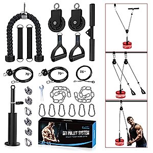 Concho Cable Pulley System Gym, Upgraded Weight Pulley System with 3 Detachable Handles, LAT and Lift Pulley Attachments for Biceps Curl, Triceps, Chest Workout - DIY Home Gym Fitness Equipment