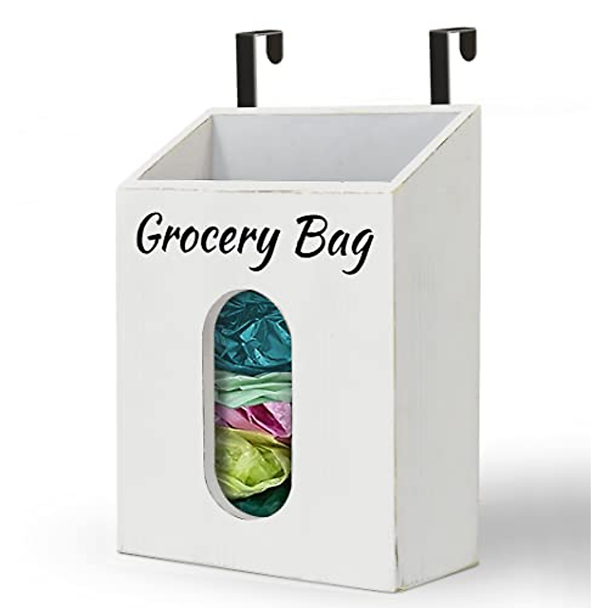 Rustic Wooden Grocery Bag Holder Wall Mounted, Plastic Bag Holder Organizer for Cabinet, Trash Bag Holder for Plastic Bags, Trash Bag Dispenser Organizer for Home & Kitchen Organization and Storage