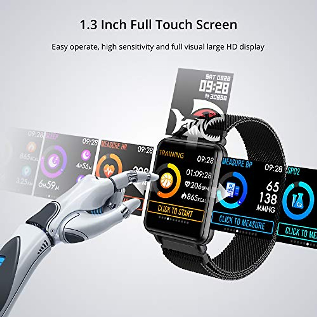 COLMI Smart Watch Full Touchscreen Smartwatch for Women Men, IP68 Waterproof Fitness Tracker Compatible with iPhone Andriod, Bluetooth Pedometer, Heart Rate and Blood Pressure Monitor