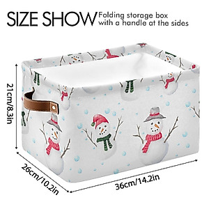 Cute Snowmen Christmas Storage Basket Bins Decorative Toy Laundry Basket Organization with Handles for Living Room Clothes Nursery Closet Shelf Playroom,1 pcs