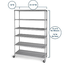 Member's Mark 6-Tier NSF Heavy Duty Wire Shelving, 47.75" W x 18" D x 75.5" H