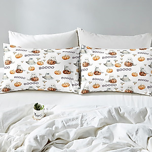 Manfei Halloween Kids Duvet Cover Set King Size, Autumn Pumpkin Comforter Cover, Cartoon Halloween Ghost Bedding Set for Boys Girls Adults Bedroom Decor, Lightweight Bedspread Cover, 2 Pillowcases