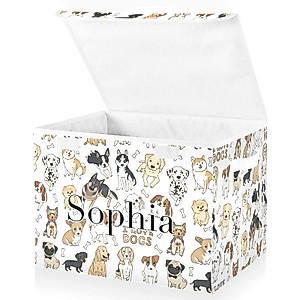 Vnurnrn Dogs Personalized Large Storage Bins with Lids Collapsible Closet Organizer Shelf Baskets for Office Bedroom Home Toys