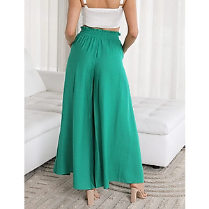 Zontroldy Wide Leg Palazzo Pants for Women High Elastic Smocked Paper Waist Casual Lounge Culottes Pants (0553-Green-XL)