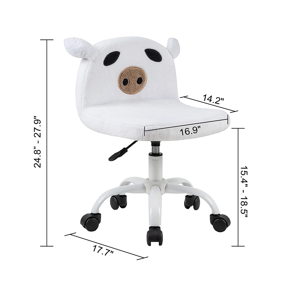 GIA Faux Fur Fuzzy Kids Desk Adjustable and Swivel Rolling Chair, White Piggy Shape