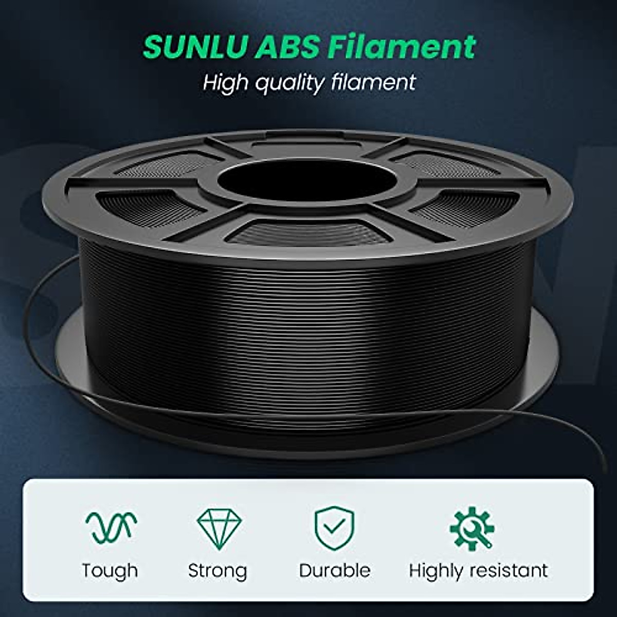 SUNLU ABS Filament 1.75mm, Highly Resistant Durable 3D Printer Filament, Dimensional Accuracy +/- 0.02mm, 1kg Spool(2.2lbs), 395 Meters, Strong ABS Consumables, Black