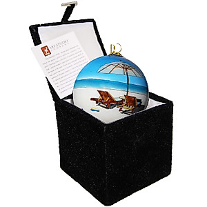 Blown Glass Christmas Ornament | Beach Chairs Life Guard Stand | Hand Painted Inside | Original Art | Includes Gift Box